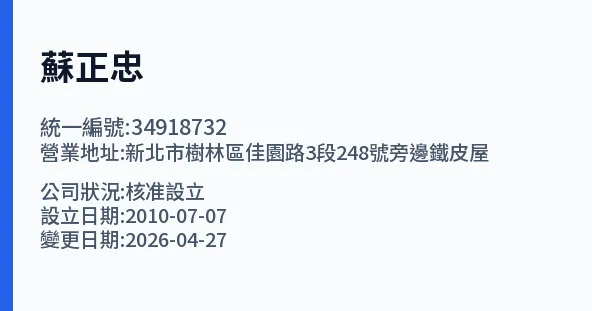 蘇正忠的照片-統編 34918732(新北市) 公司登記資料與營業項目詳細圖表