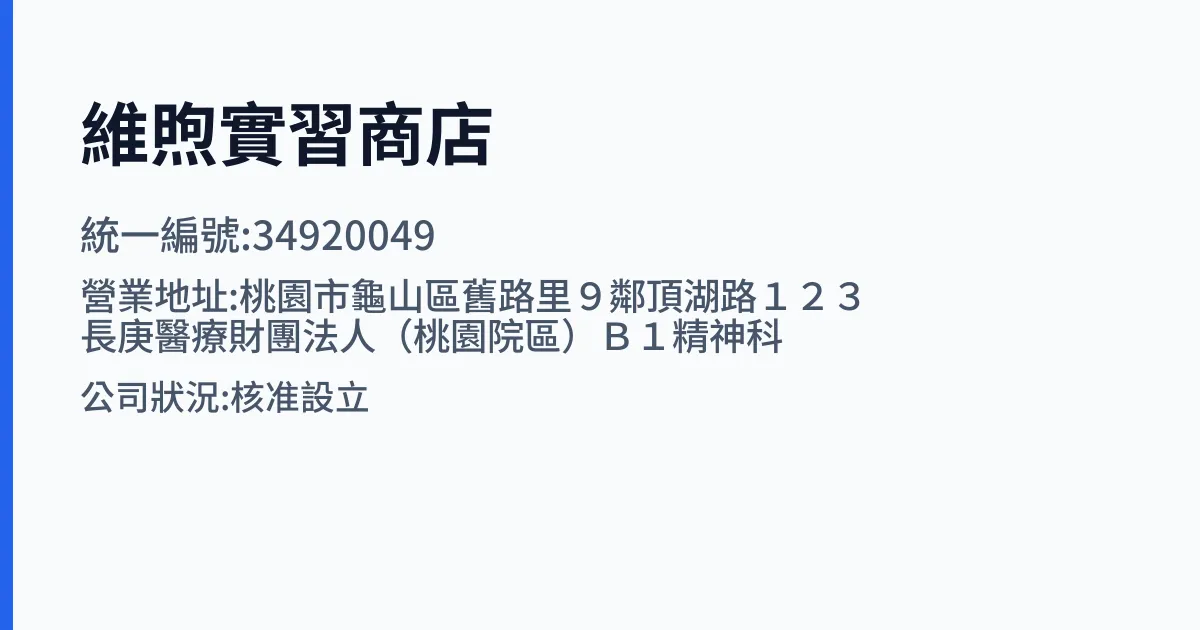 維煦實習商店 - 統編 34920049(桃園市) 公司登記資料與營業項目詳細圖表