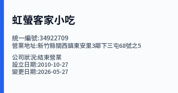 虹螢客家小吃的照片-統編 34922709(新竹縣) 公司登記資料與營業項目詳細圖表