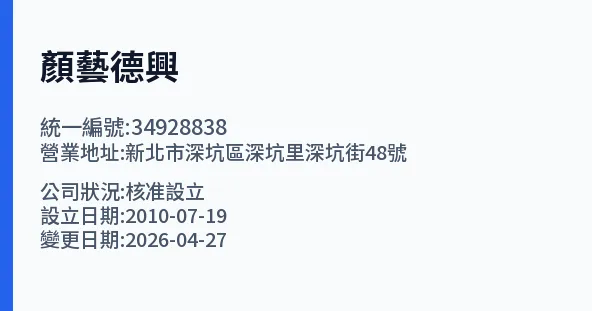 顏藝德興的照片-統編 34928838(新北市) 公司登記資料與營業項目詳細圖表