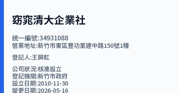 窈窕清大企業社的照片-統編 34931088(新竹市) 公司登記資料與營業項目詳細圖表