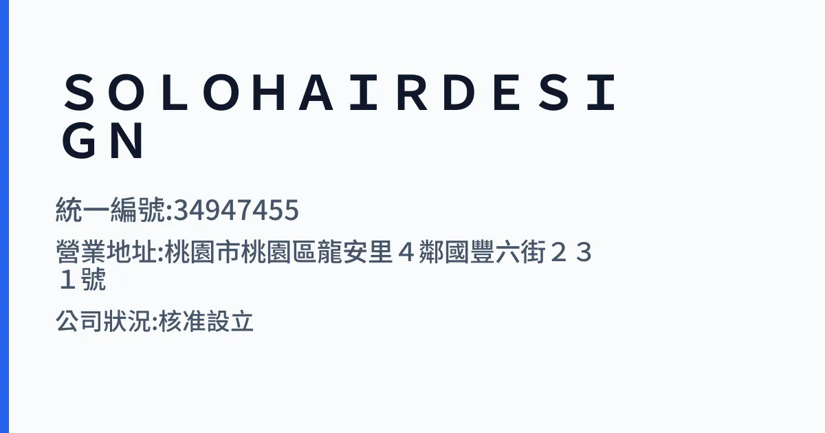 ＳＯＬＯＨＡＩＲＤＥＳＩＧＮ - 統編 34947455(桃園市) 公司登記資料與營業項目詳細圖表