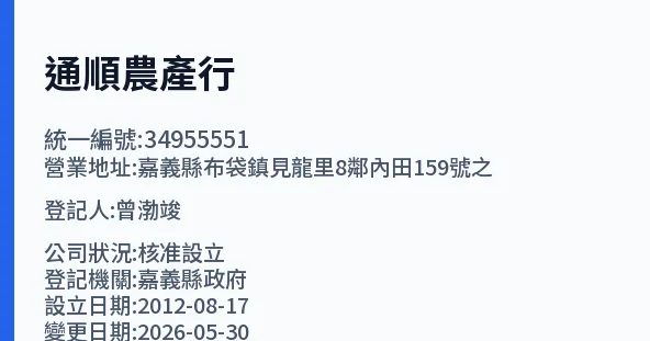 通順農產行的照片-統編 34955551(嘉義縣) 公司登記資料與營業項目詳細圖表