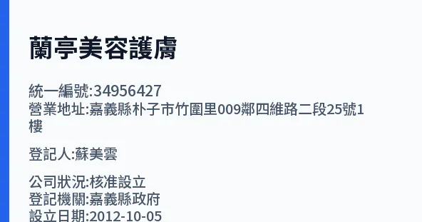 蘭亭美容護膚的照片-統編 34956427(嘉義縣) 公司登記資料與營業項目詳細圖表