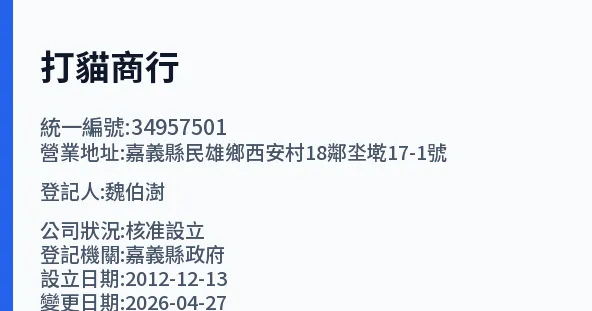 打貓商行的照片-統編 34957501(嘉義縣) 公司登記資料與營業項目詳細圖表