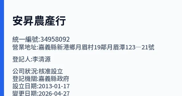安昇農產行的照片-統編 34958092(嘉義縣) 公司登記資料與營業項目詳細圖表