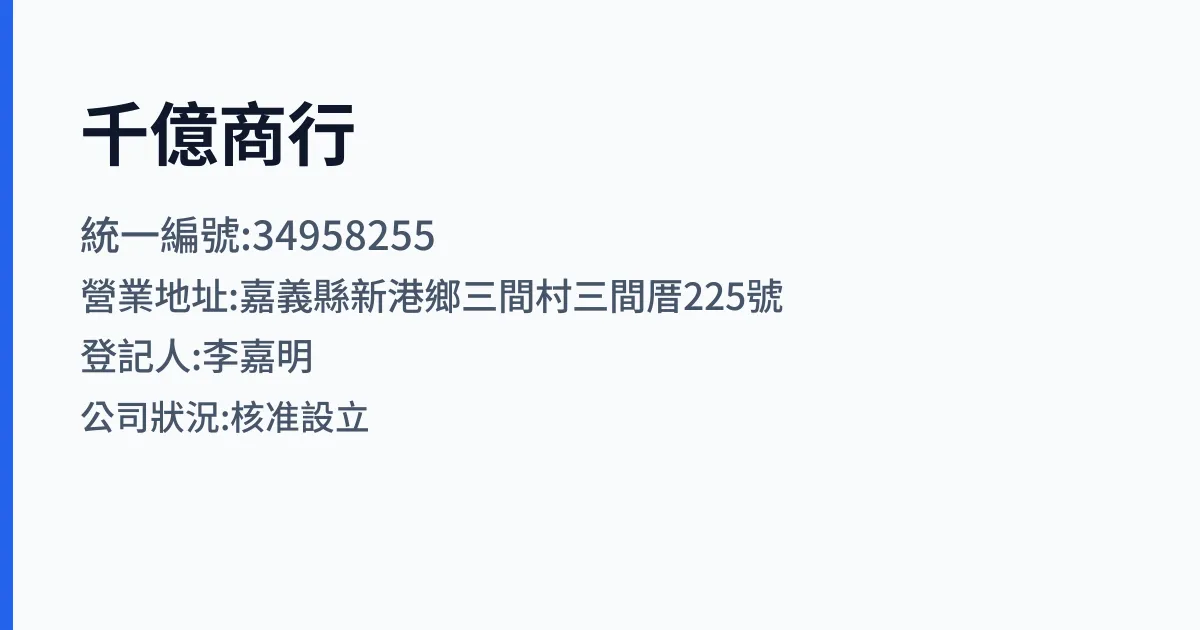 千億商行 - 統編 34958255(嘉義縣) 公司登記資料與營業項目詳細圖表