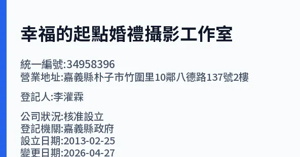 幸福的起點婚禮攝影工作室的照片-統編 34958396(嘉義縣) 公司登記資料與營業項目詳細圖表