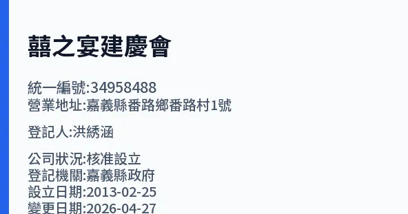 囍之宴建慶會的照片-統編 34958488(嘉義縣) 公司登記資料與營業項目詳細圖表