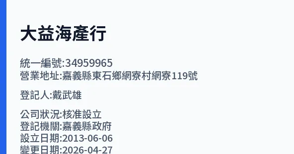 大益海產行的照片-統編 34959965(嘉義縣) 公司登記資料與營業項目詳細圖表