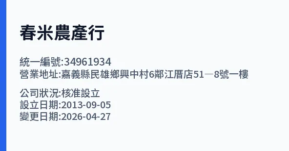 春米農產行的照片-統編 34961934(嘉義縣) 公司登記資料與營業項目詳細圖表