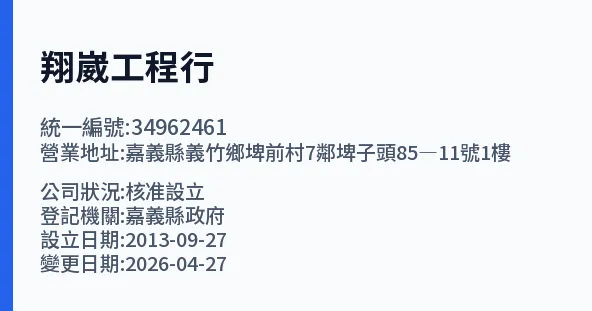 翔崴工程行的照片-統編 34962461(嘉義縣) 公司登記資料與營業項目詳細圖表
