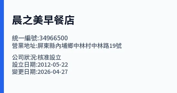 晨之美早餐店的照片-統編 34966500(屏東縣) 公司登記資料與營業項目詳細圖表