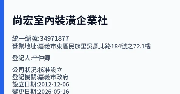 尚宏室內裝潢企業社的照片-統編 34971877(嘉義市) 公司登記資料與營業項目詳細圖表