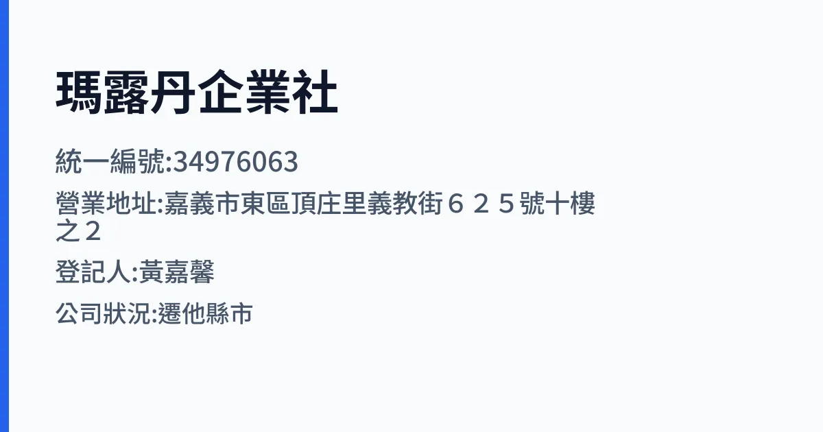 瑪露丹企業社 - 統編 34976063(花蓮縣) 公司登記資料與營業項目詳細圖表