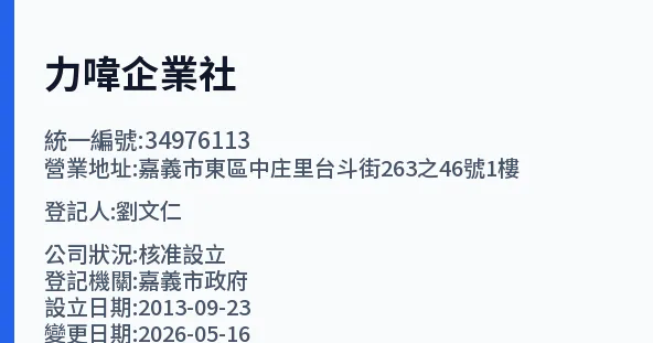 力喡企業社的照片-統編 34976113(嘉義市) 公司登記資料與營業項目詳細圖表