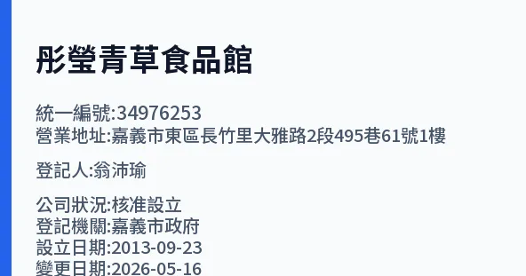 彤瑩青草食品館的照片-統編 34976253(嘉義市) 公司登記資料與營業項目詳細圖表