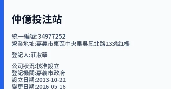 仲億投注站的照片-統編 34977252(嘉義市) 公司登記資料與營業項目詳細圖表