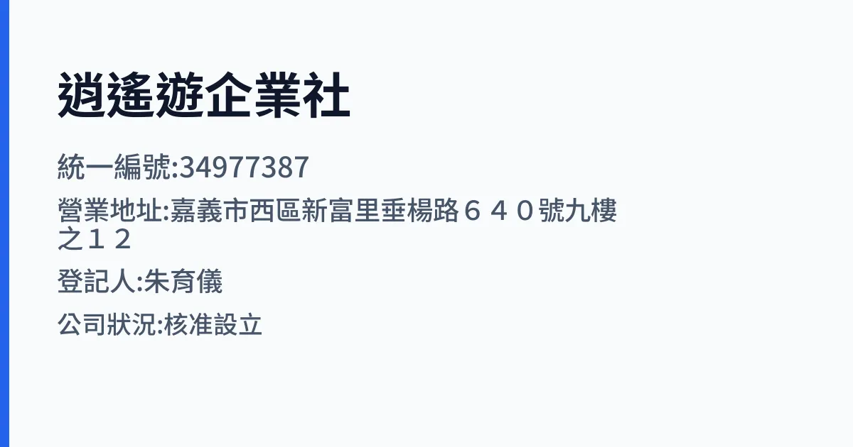 逍遙遊企業社 - 統編 34977387(嘉義市) 公司登記資料與營業項目詳細圖表