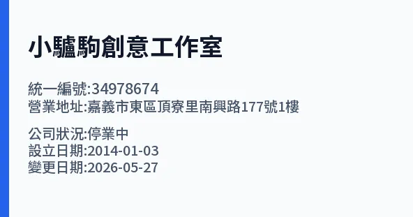 小驢駒創意工作室的照片-統編 34978674(嘉義市) 公司登記資料與營業項目詳細圖表