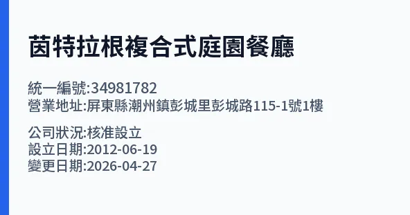 茵特拉根複合式庭園餐廳的照片-統編 34981782(屏東縣) 公司登記資料與營業項目詳細圖表
