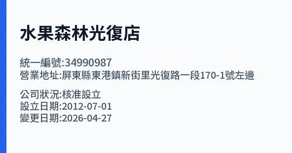 水果森林光復店的照片-統編 34990987(屏東縣) 公司登記資料與營業項目詳細圖表