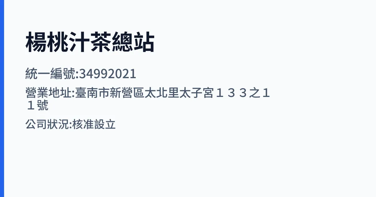 楊桃汁茶總站 - 統編 34992021(臺南市) 公司登記資料與營業項目詳細圖表