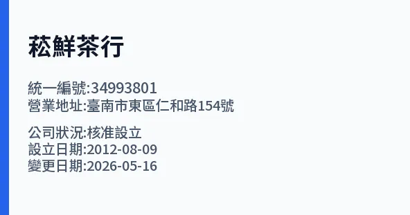 菘鮮茶行的照片-統編 34993801(臺南市) 公司登記資料與營業項目詳細圖表