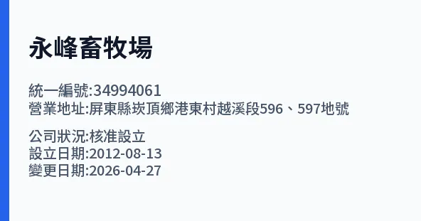 永峰畜牧場的照片-統編 34994061(屏東縣) 公司登記資料與營業項目詳細圖表
