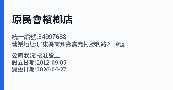 原民會檳榔店的照片-統編 34997638(屏東縣) 公司登記資料與營業項目詳細圖表