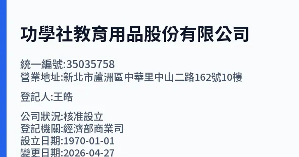 功學社教育用品股份有限公司的照片-統編 35035758(新北市) 公司登記資料與營業項目詳細圖表
