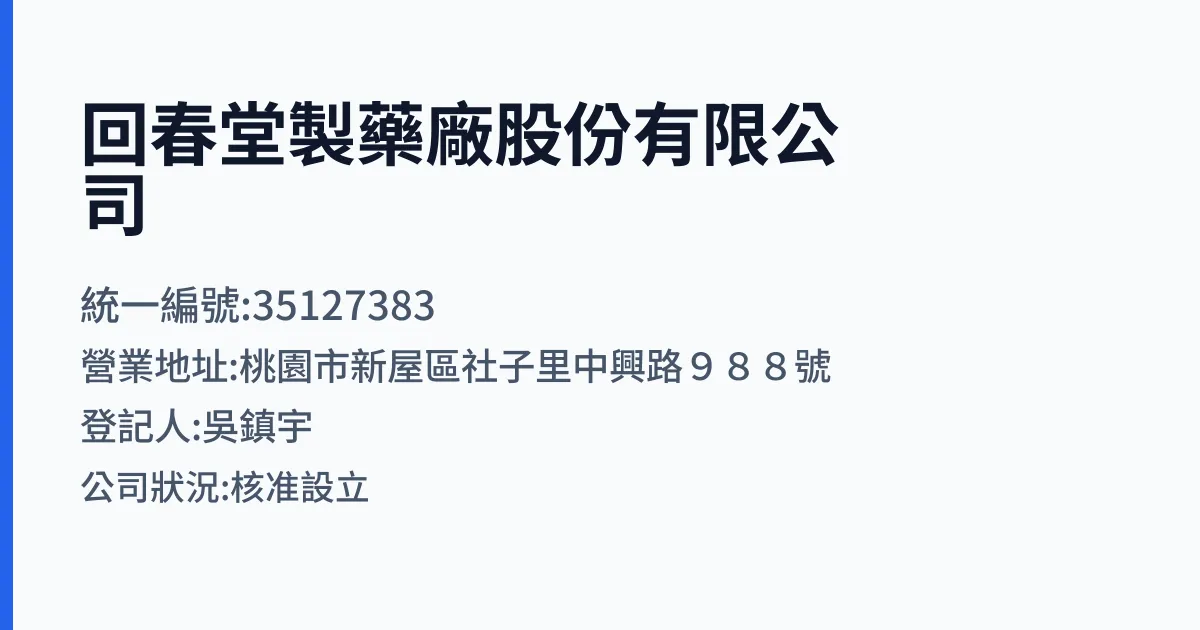 回春堂製藥廠股份有限公司 - 統編 35127383(桃園市) 公司登記資料與營業項目詳細圖表