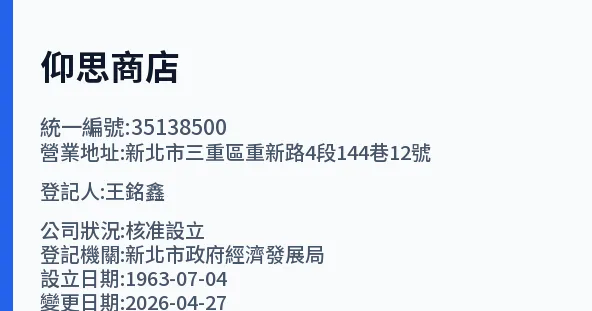 仰思商店的照片-統編 35138500(新北市) 公司登記資料與營業項目詳細圖表