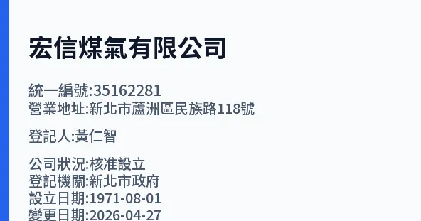 宏信煤氣有限公司的照片-統編 35162281(新北市) 公司登記資料與營業項目詳細圖表