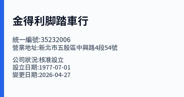 金得利脚踏車行的照片-統編 35232006(新北市) 公司登記資料與營業項目詳細圖表
