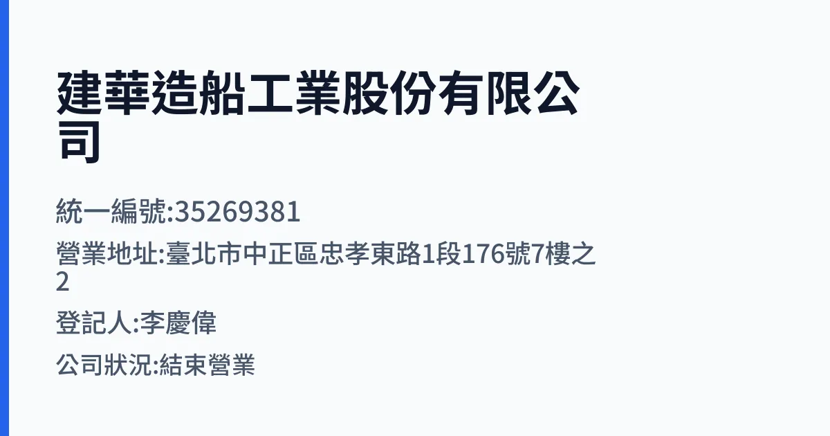 建華造船工業股份有限公司 - 統編 35269381(臺北市) 公司登記資料與營業項目詳細圖表