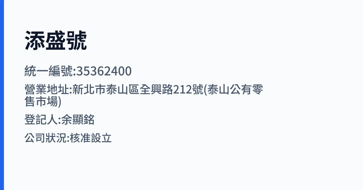 添盛號 - 統編 35362400(新北市) 公司登記資料與營業項目詳細圖表