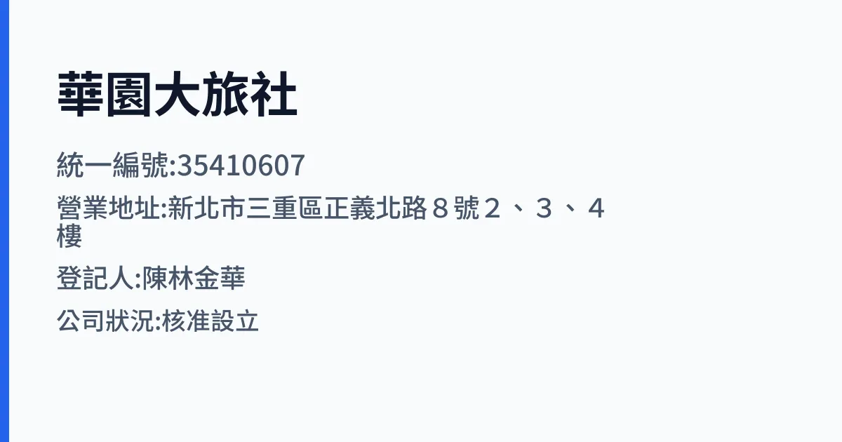 華園大旅社 - 統編 35410607(新北市) 公司登記資料與營業項目詳細圖表