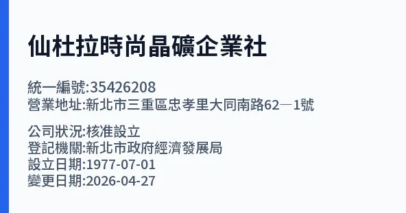 仙杜拉時尚晶礦企業社的照片-統編 35426208(新北市) 公司登記資料與營業項目詳細圖表