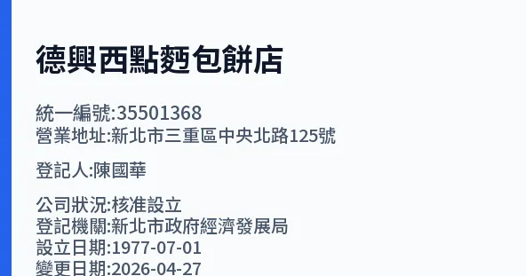 德興西點麪包餅店的照片-統編 35501368(新北市) 公司登記資料與營業項目詳細圖表