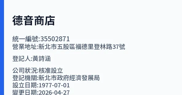 德音商店的照片-統編 35502871(新北市) 公司登記資料與營業項目詳細圖表