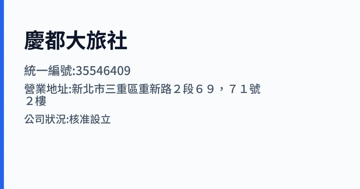 慶都大旅社 - 統編 35546409(新北市) 公司登記資料與營業項目詳細圖表