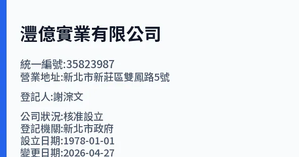 灃億實業有限公司的照片-統編 35823987(新北市) 公司登記資料與營業項目詳細圖表
