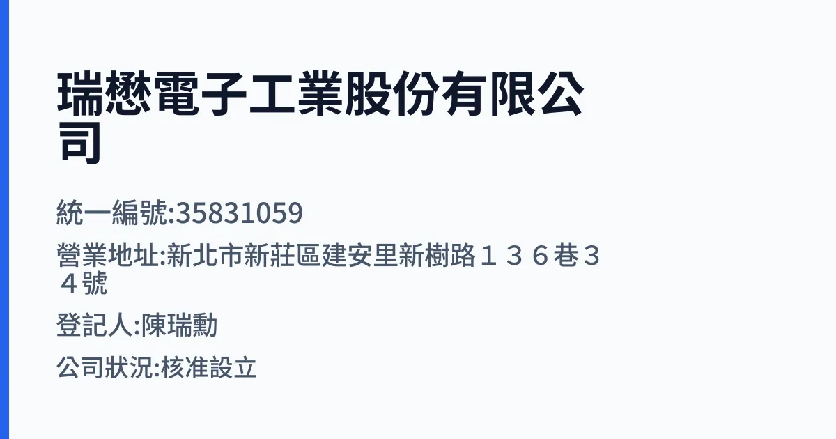 瑞懋電子工業股份有限公司 - 統編 35831059(新北市) 公司登記資料與營業項目詳細圖表