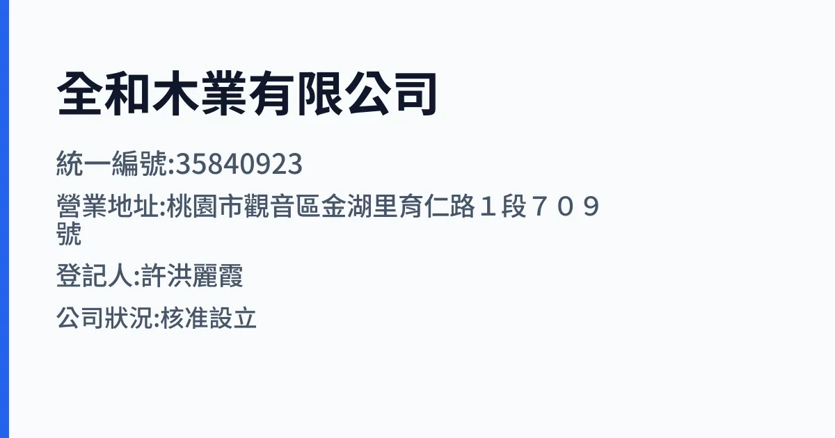 全和木業有限公司 - 統編 35840923（桃園市） 公司登記資料與營業項目詳細圖表