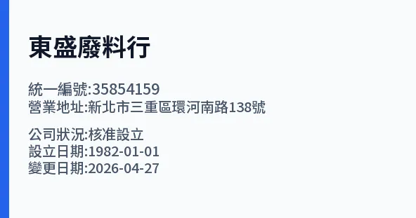 東盛廢料行的照片-統編 35854159(新北市) 公司登記資料與營業項目詳細圖表