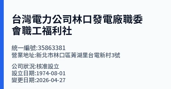 台灣電力公司林口發電廠職委會職工福利社的照片-統編 35863381(新北市) 公司登記資料與營業項目詳細圖表