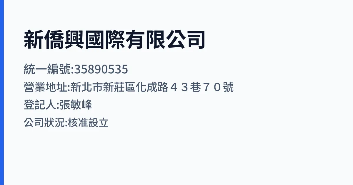 新僑興國際有限公司 - 統編 35890535(新北市) 公司登記資料與營業項目詳細圖表