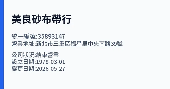 美良砂布帶行的照片-統編 35893147(新北市) 公司登記資料與營業項目詳細圖表