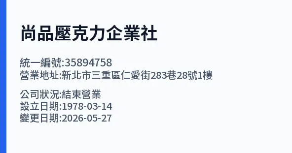 尚品壓克力企業社的照片-統編 35894758(新北市) 公司登記資料與營業項目詳細圖表